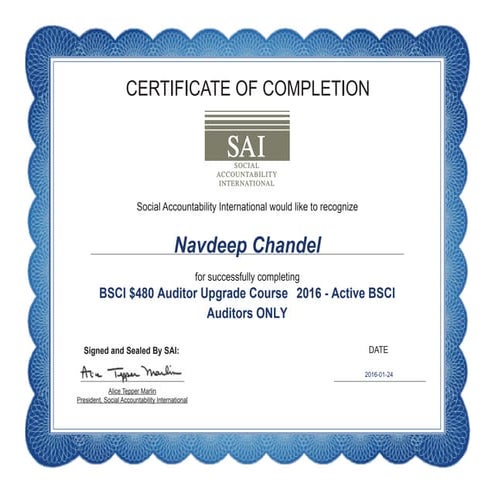 BSCI Certificate | PDF
