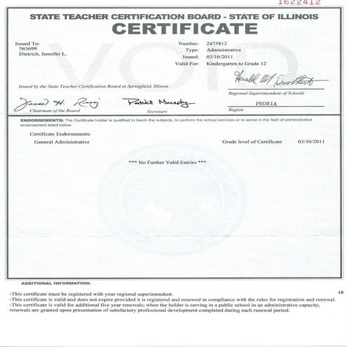 Jennifer Dietrich Administrator Certificate | PDF