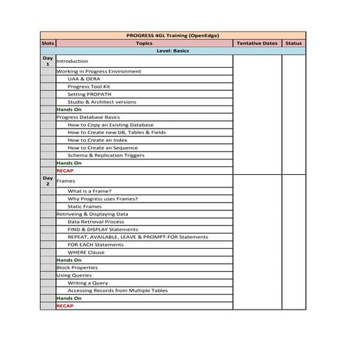 PROGRESS_4GL_Training_Calendar | PDF
