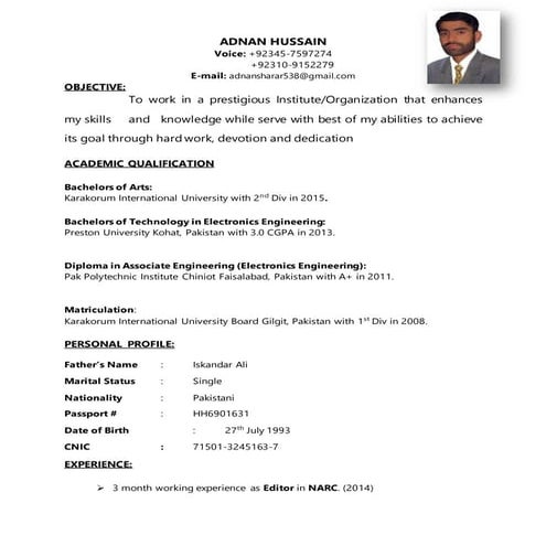 adnan cv finial re edit | DOCX