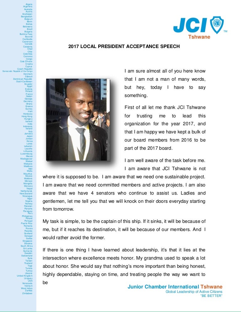 Acceptance Speech Acceptance Speech