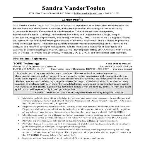 Sandra VanderToolen Resume 7 20 16 | PDF
