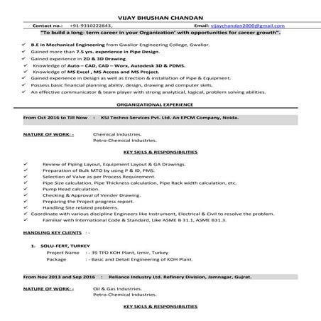 RESUME-Piping Design Engineer - 13+Years Exp | PDF