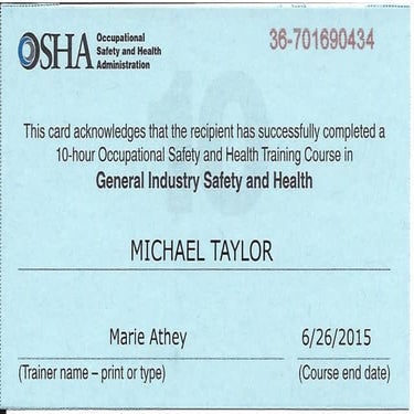 OSHA 10 Hour Card | PDF