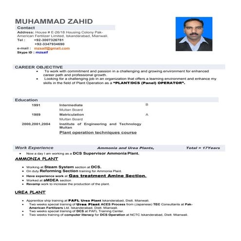 CV MUHAMMAD ZAHID with Skp | DOC