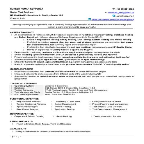 Suresh Kumar Kopperla_QA | DOC | Operating Systems | Computer Software and Applications