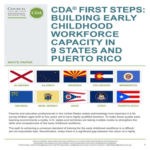 CDA First Steps Building Early Childhood Workforce Capacity | PDF