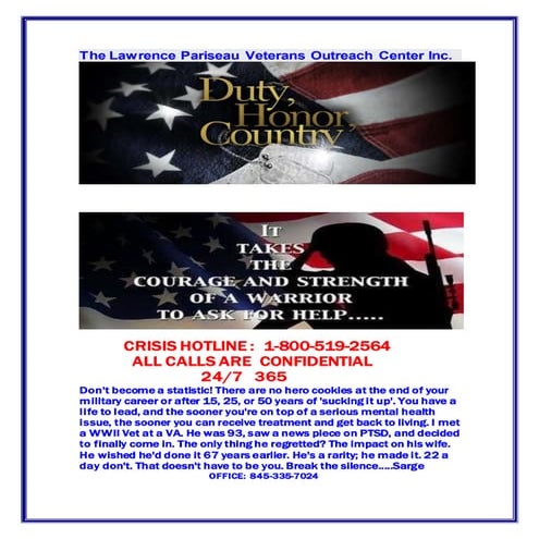 The Lawrence Pariseau Veterans Outreach Center Inc suicide photo flyer ...
