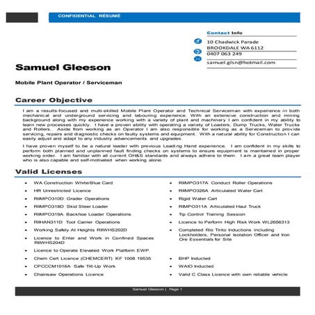 Resume Samuel Gleeson | PDF