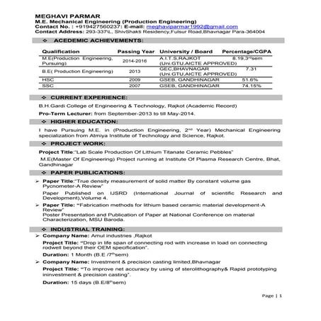 Final M.E RESUME | PDF | Physics | Science