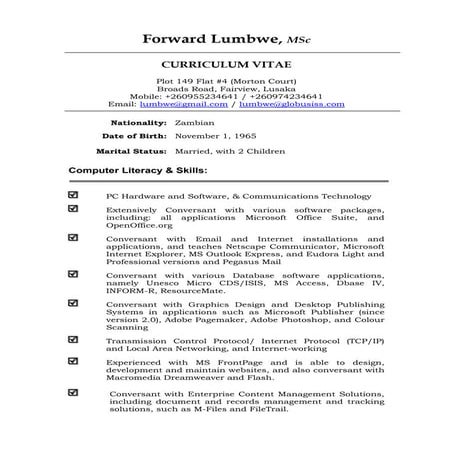 Forward Lumbwe _Curriculum Vitae_2016_01 | PDF