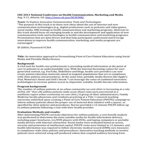 CDC Health Communication abstract 2011 | DOCX | Technology & Computing
