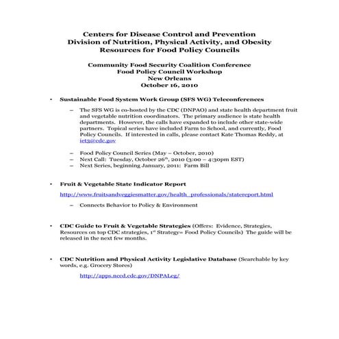 CDC Resource list for Food Policy Councils | PDF