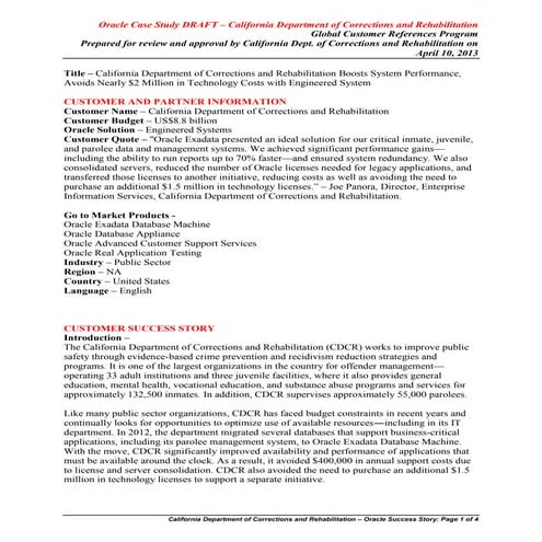 Cdcr oracle exadata case study | PDF