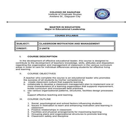 cdd-med-Classroom-Motivation-and-Management.docx | Professional School | Postgraduate Education