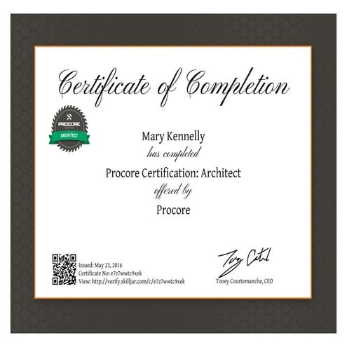 Procore Architect Certificate | PDF