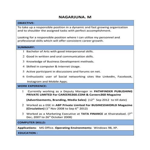 Nagarjuna. M Resume. | PDF