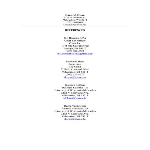 Professional Resume' Reference page | PDF