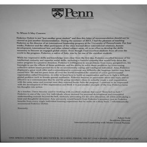 Penn Reccomendation Letter | PDF