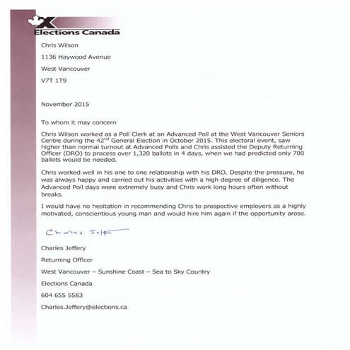 Chris Wilson Reference Letter - Elections Canada | PDF