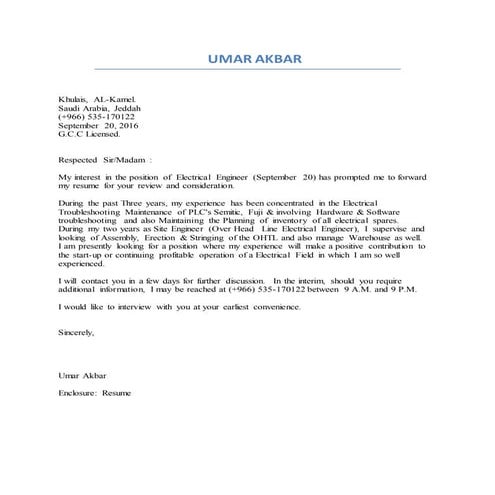 UMAR AKBAR cover letter | PDF