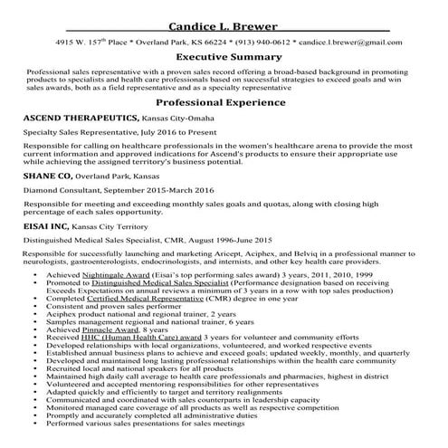 C. L. Brewer Ascend resume | PDF | Sales | Business