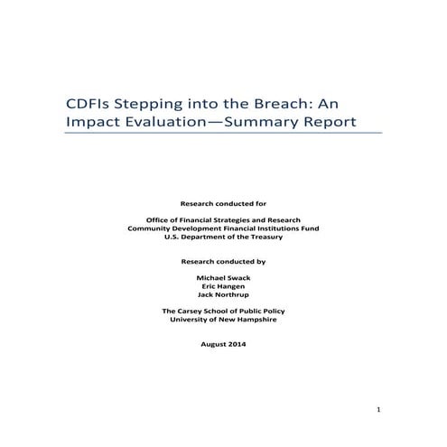 CDFIs Stepping Into the Breach: An Impact Evaluation Summary Report | PDF
