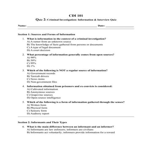 Fundamentals of Criminal Investigation and Intelligence quiz 2.docx