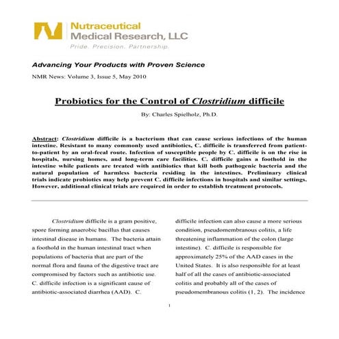 C. Difficile & Probiotics, May 2010 Formatted & Edited | PDF ...