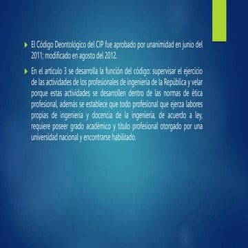 CÓDIGO DEONTOLÓGICO Colegio de Ingenieros del Perú | PPTX