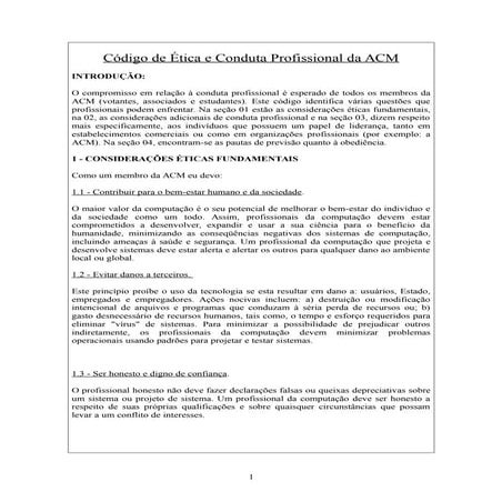 Código+de+ética+e+conduta+profissional+da+acm | PDF | Download Gratuito