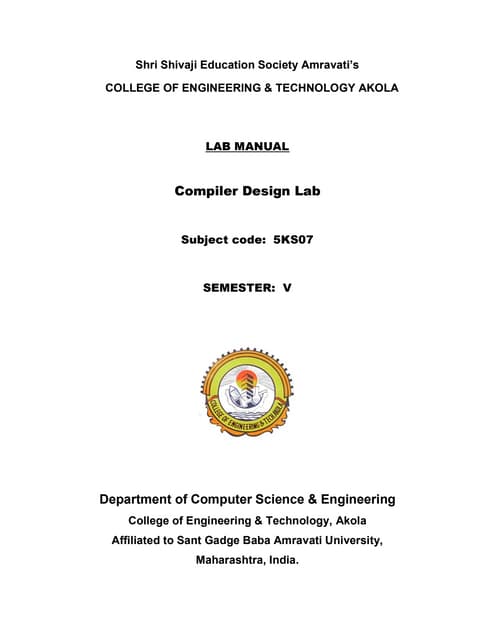 Compiler Design Lab Manual For Computer Engineering Pdf 2393