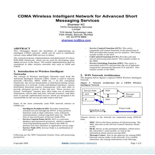 CDMA Wireless Intelligent Network for advanced SMS | PDF