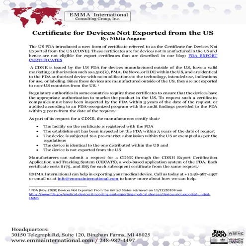 Certificate for Devices Not Exported from the US | DOCX ...