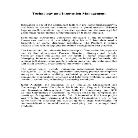Technology and Innovation Management | PDF