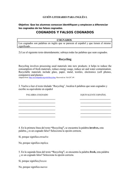Los cognados en inglés | PDF
