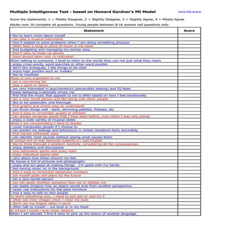 Multiple intelligences | XLS