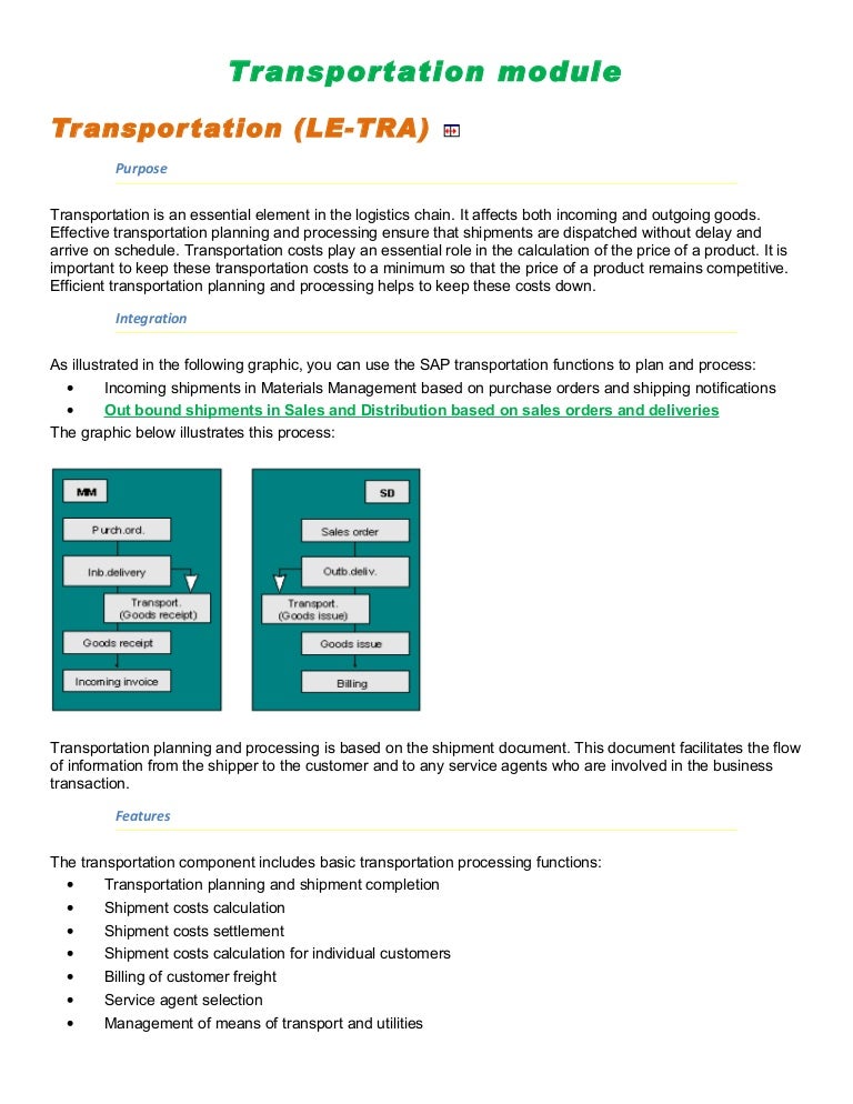 SAP - Transportation Module Study material