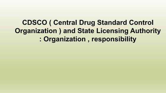 CDSCO- CENTRAL DRUG STANDARD CONTROL ORGANISATION | PPT