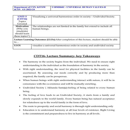 UNIVERSAL HUMAN VALUES - Harmony in the Family and Society | PPTX