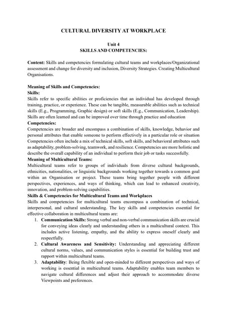 Cultural Diversity at Workplace unit 2- Exploring Difference | PDF