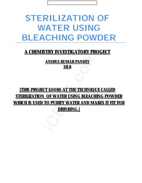 Sterlization of water using bleaching powder | DOCX | Indoor ...