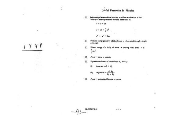 Ce Physics 1999 Paper1(E) | PDF