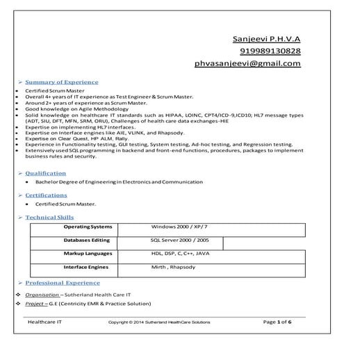 Sanjeevi Scrum Master Profile | DOCX