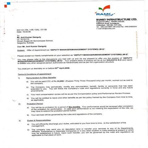 RAMKY APPOINTMENT &CONFORMATION LETTER | PDF