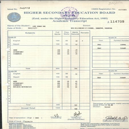 10+2 Transcript | PDF