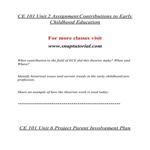 CE 101 Massive Success--snaptutorial.com