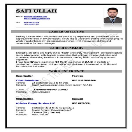 Safi-Ullah HSE Resume | DOCX