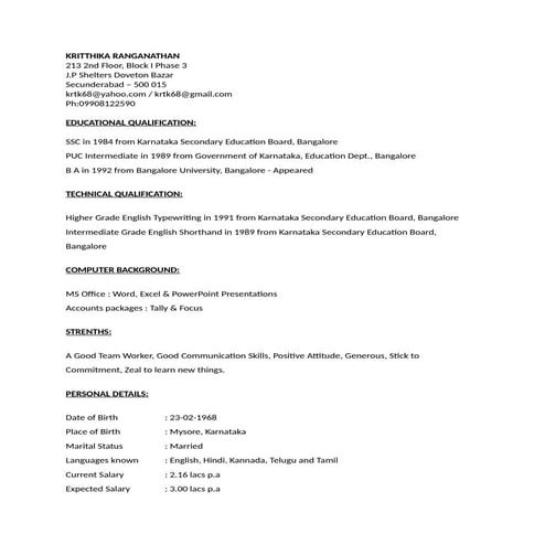 CV-Kritthika | PDF