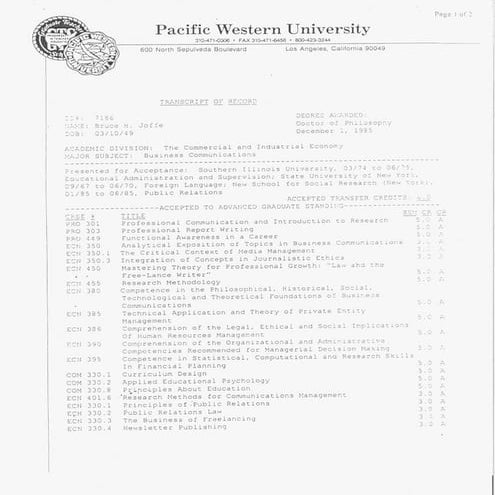 PWU Transcript | PDF